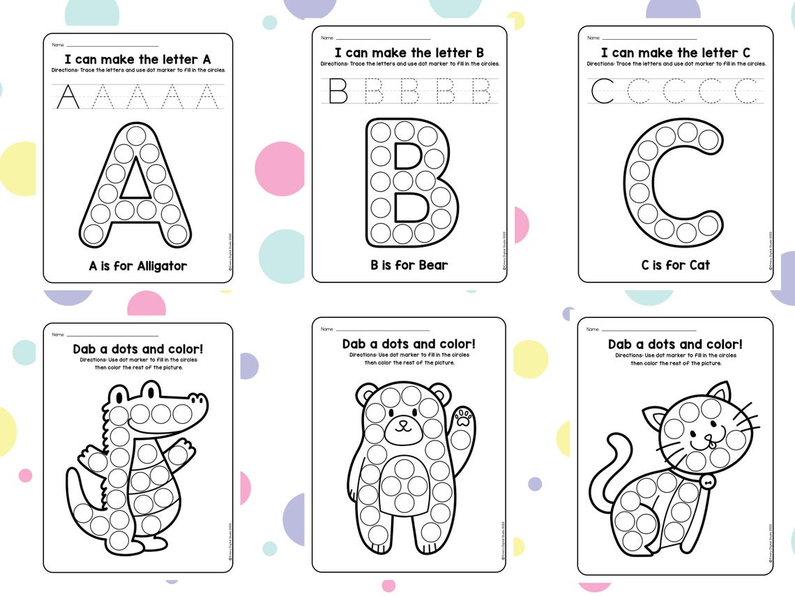 Alphabet Animals Dot Marker Coloring Pages, Printable for Kids ...
