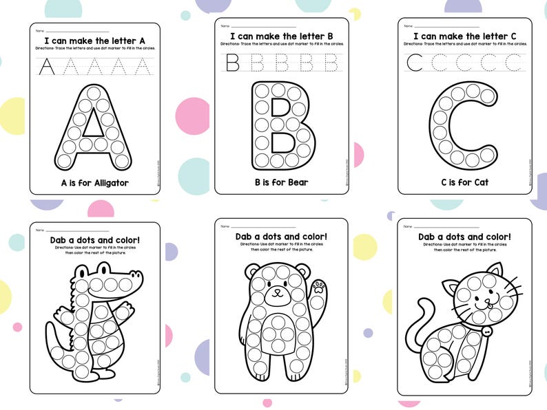 Alphabet Animals Dot Marker Coloring Pages, Printable for Kids ...