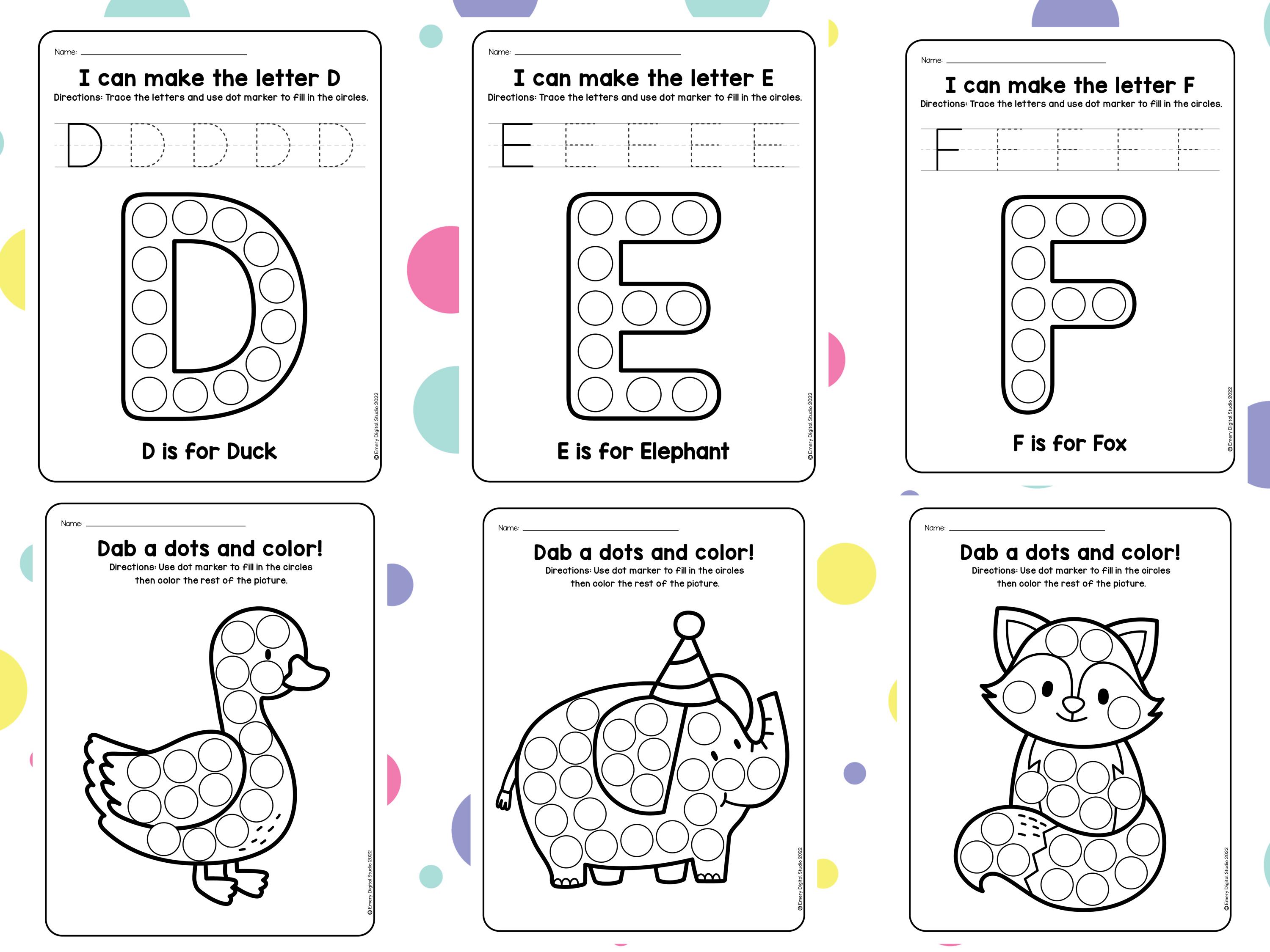 Alphabet Animals Dot Marker Coloring Pages, Printable for Kids ...