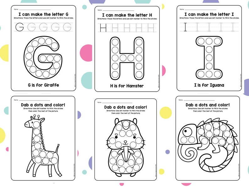 Alphabet Animals Dot Marker Coloring Pages, Printable for Kids ...