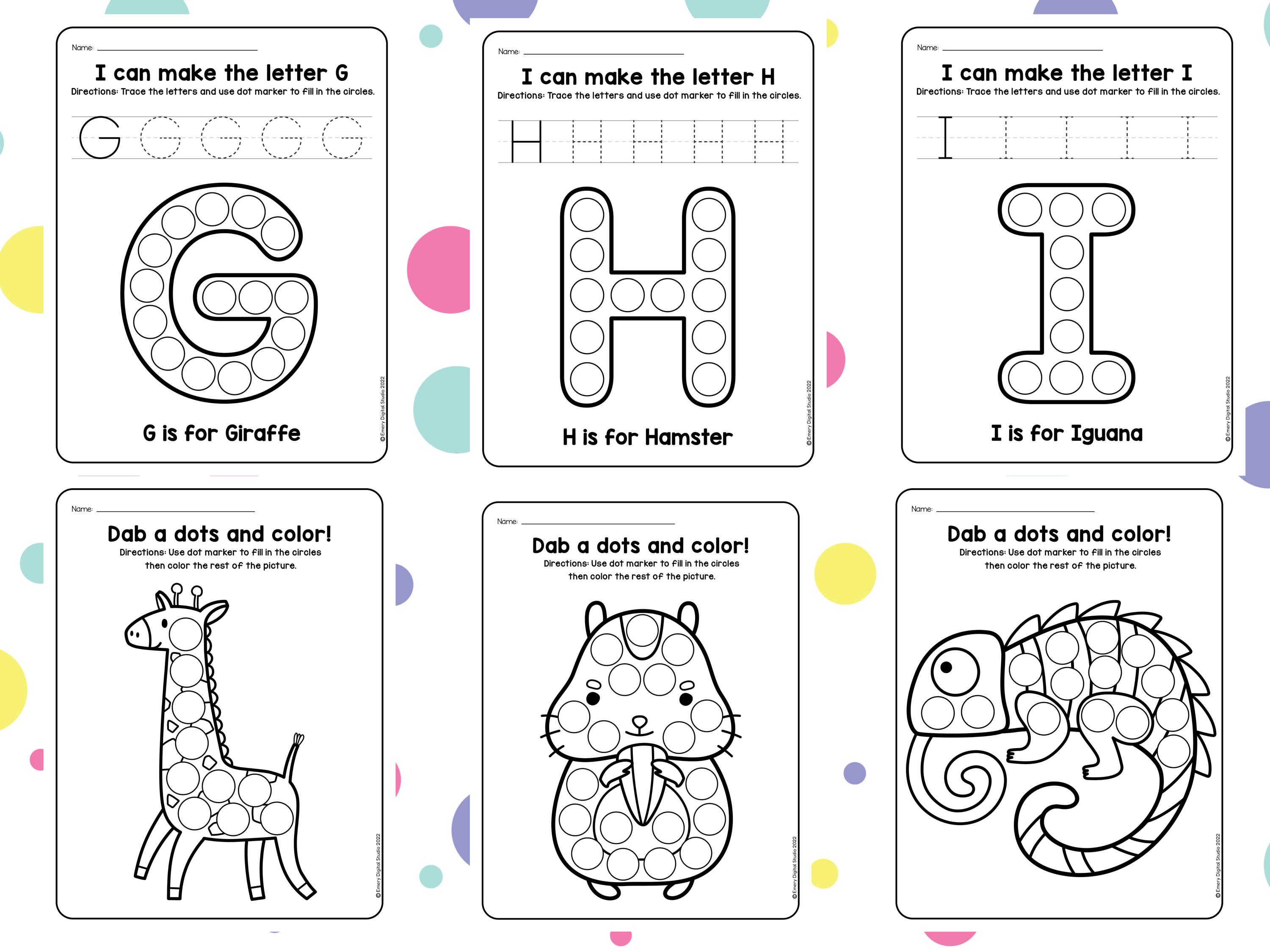 Alphabet Animals Dot Marker Coloring Pages, Printable for Kids ...