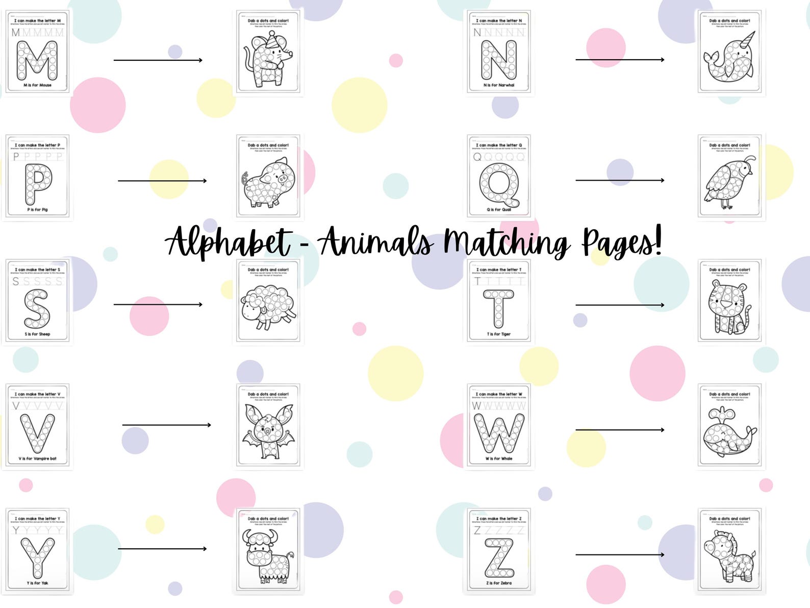Alphabet Animals Dot Marker Coloring Pages, Printable for Kids ...