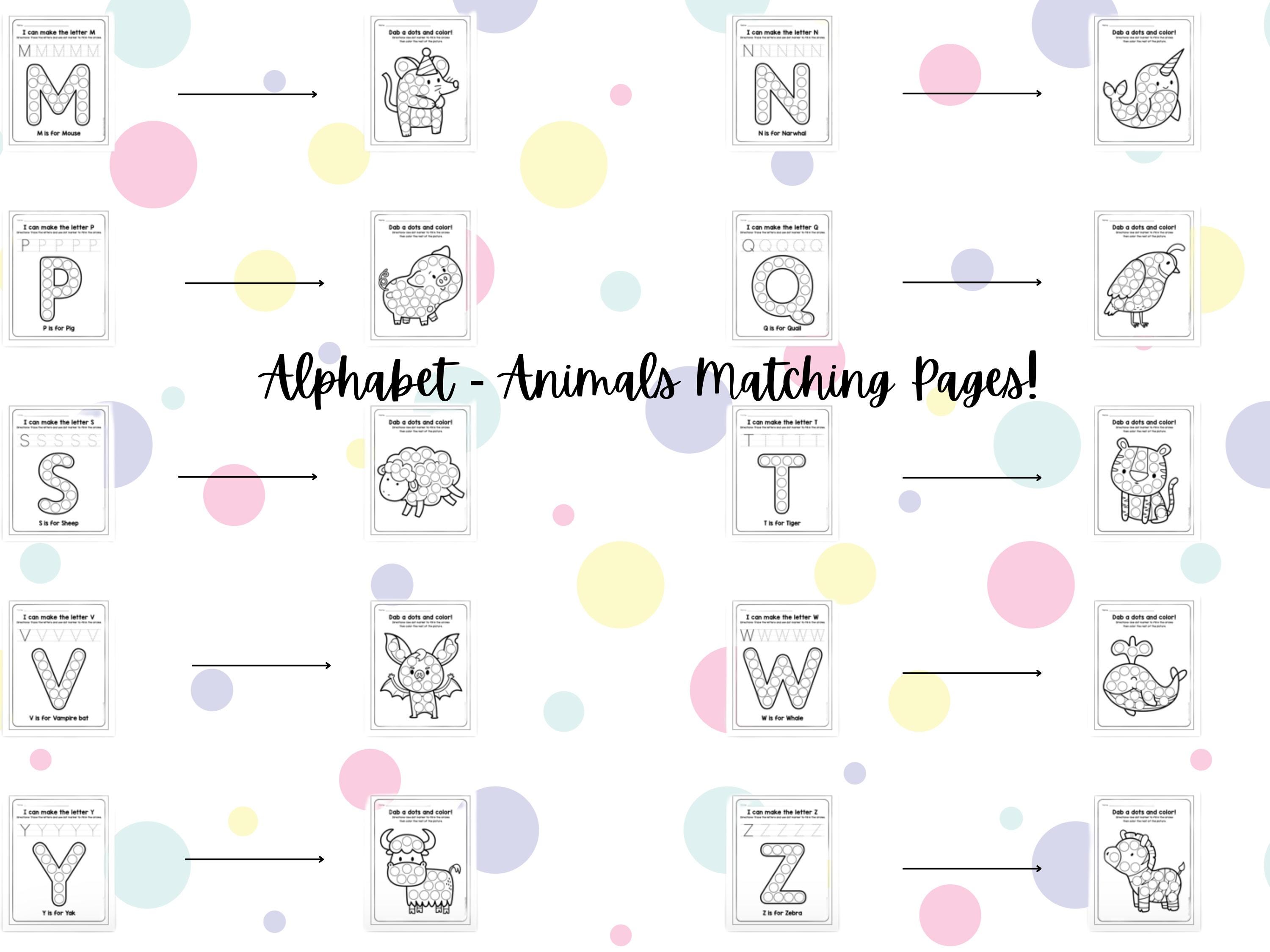 Alphabet Animals Dot Marker Coloring Pages, Printable for Kids ...