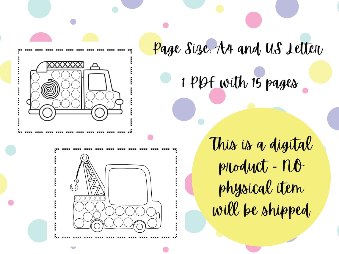 Printable Dot Marker Trucks Activity Book for Toddlers, 15 Pages ...