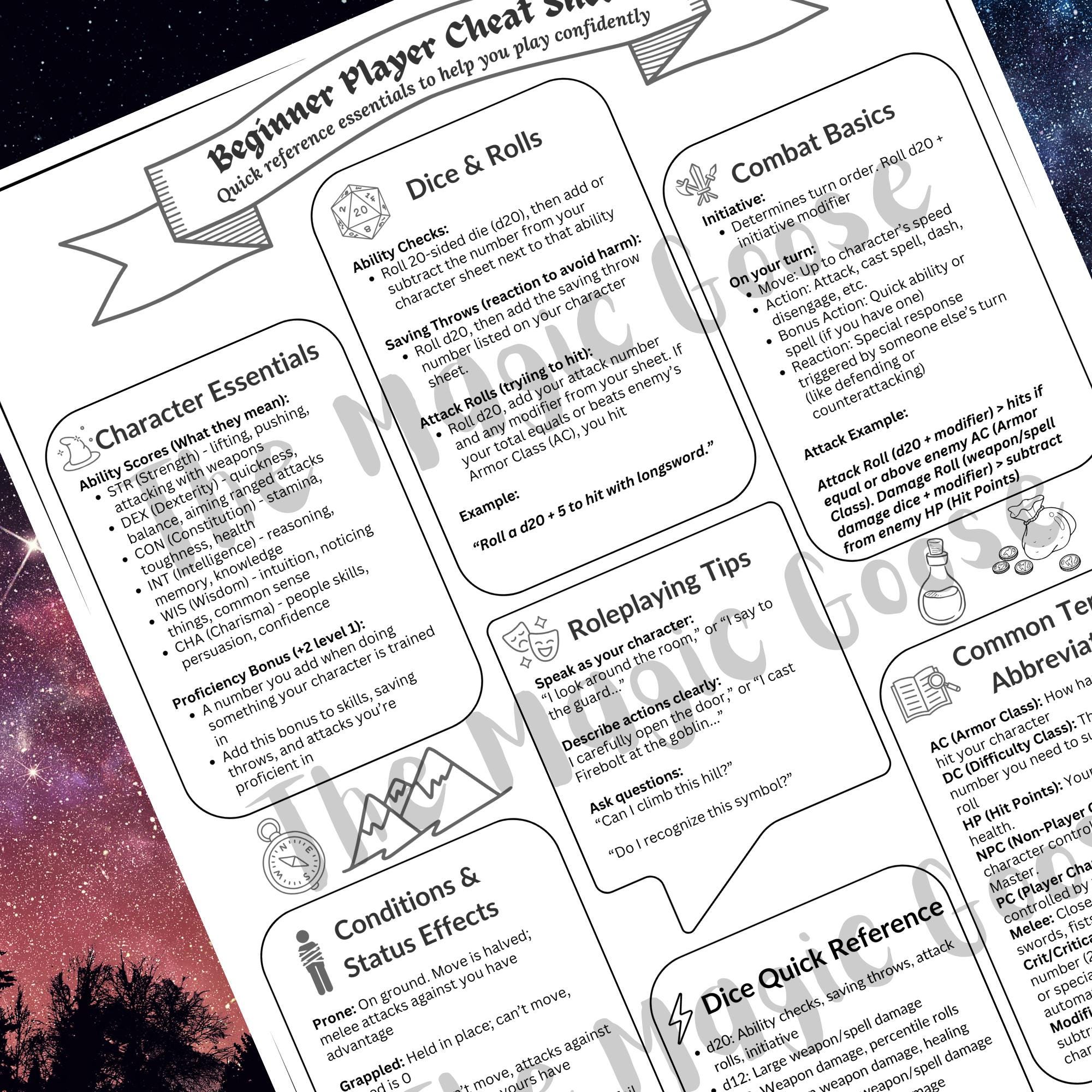 Dnd Beginner Cheat Sheet | Digital Download | DM Tools | Dungeons and ...