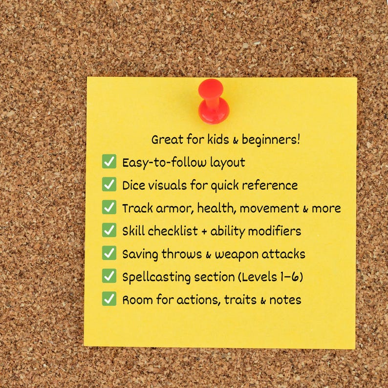 Dnd Simple Character Sheet | New Players | Kids | Easy | Dungeons and ...