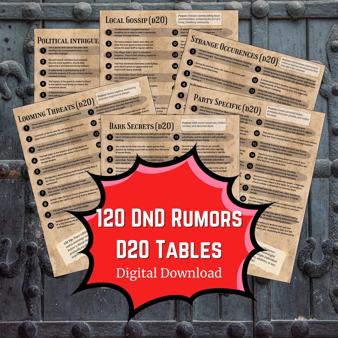 Dnd Tables | Digital Download | Rumors | DM Tools | Dungeons and ...