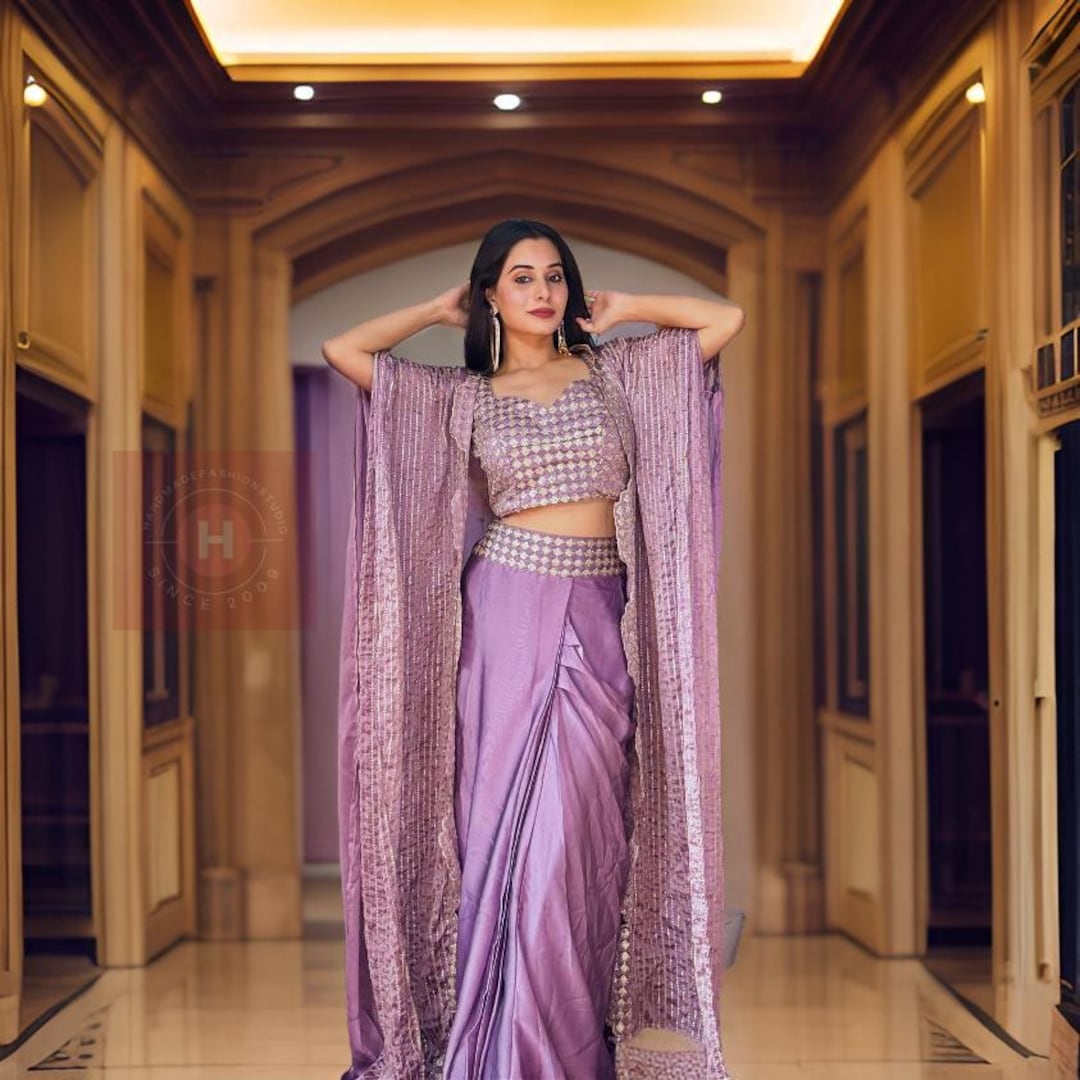 Lavender Kasturi Silk Indo Western Choli | Indo Western Wedding Lehenga ...