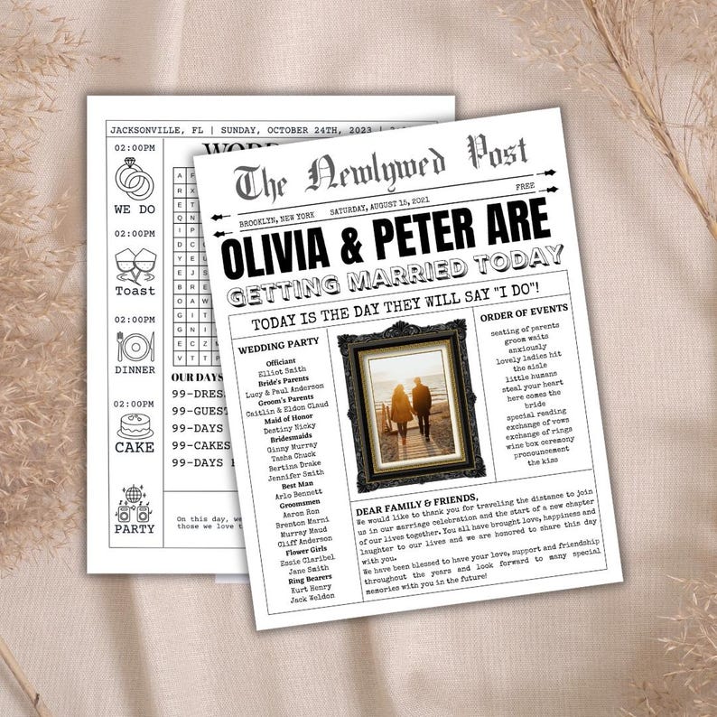 Wedding Newspaper Canva Template – Editable Wedding Program & Love ...