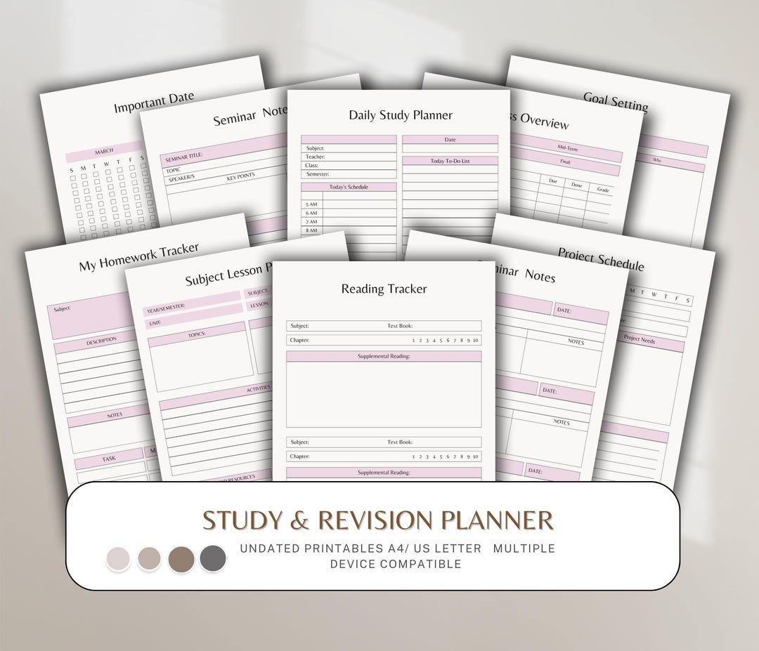Study and Revision Planner – Digital Student Organizer for Exam Prep ...