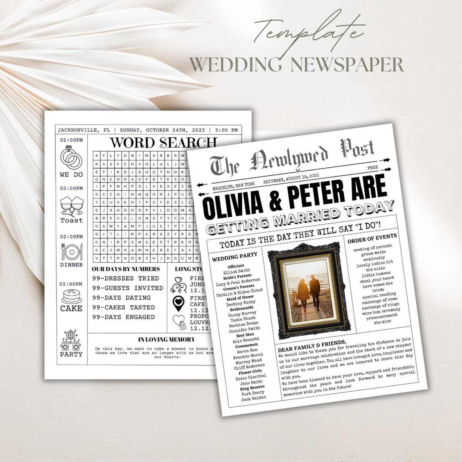 Wedding Newspaper Canva Template – Editable Wedding Program & Love ...