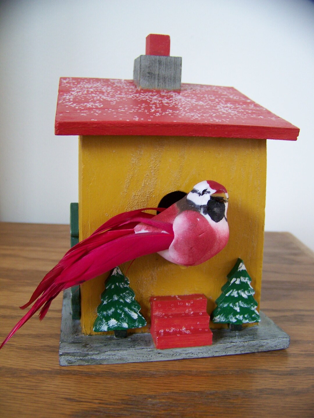Red Cardinal Birdhouse - Hand Painted/glitter/feathered Bird - Etsy