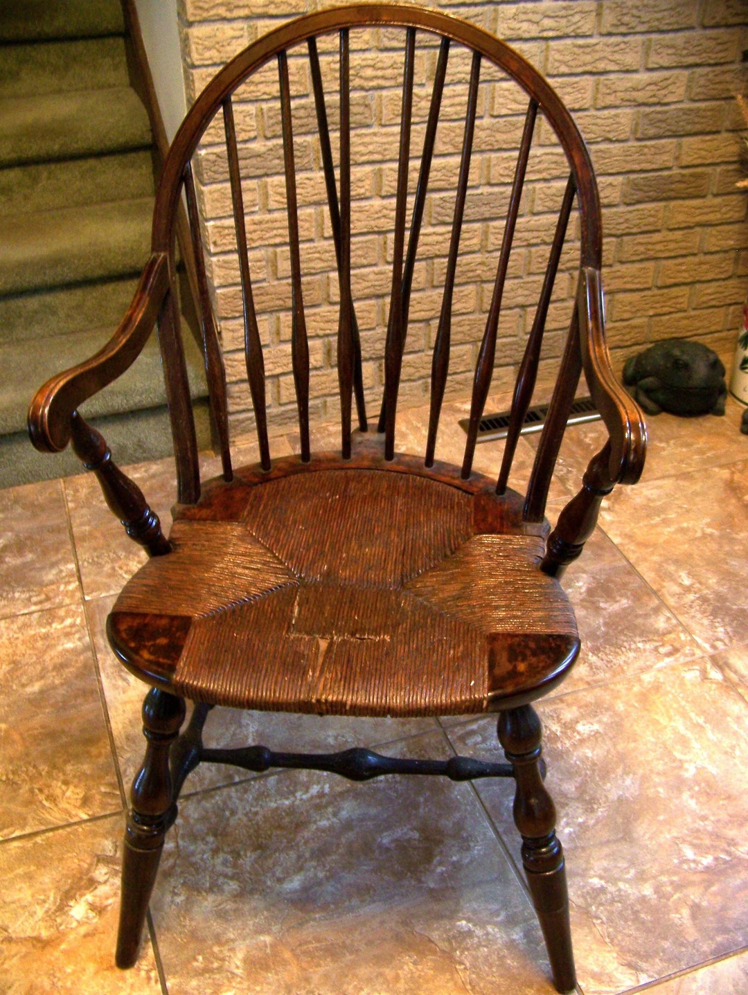 Antique Windsor Arm Chair: Pick up Only - Early 1900's Rush Seat ...
