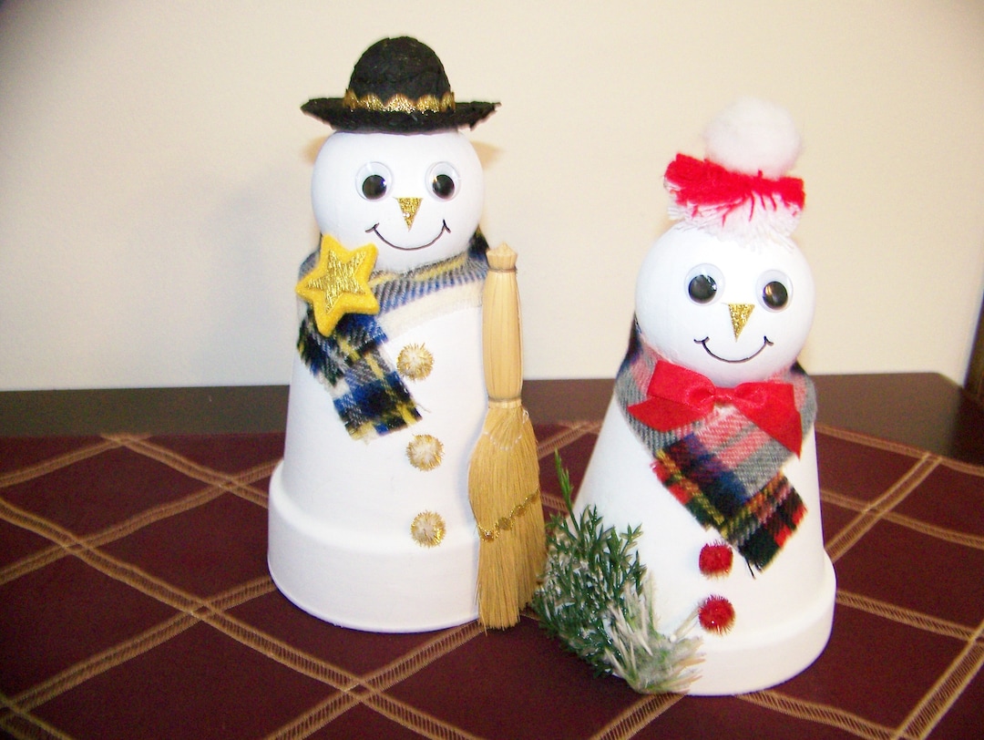 Snowmen Flower Pot Couple Table Decor - Personalize - Hand Painted ...