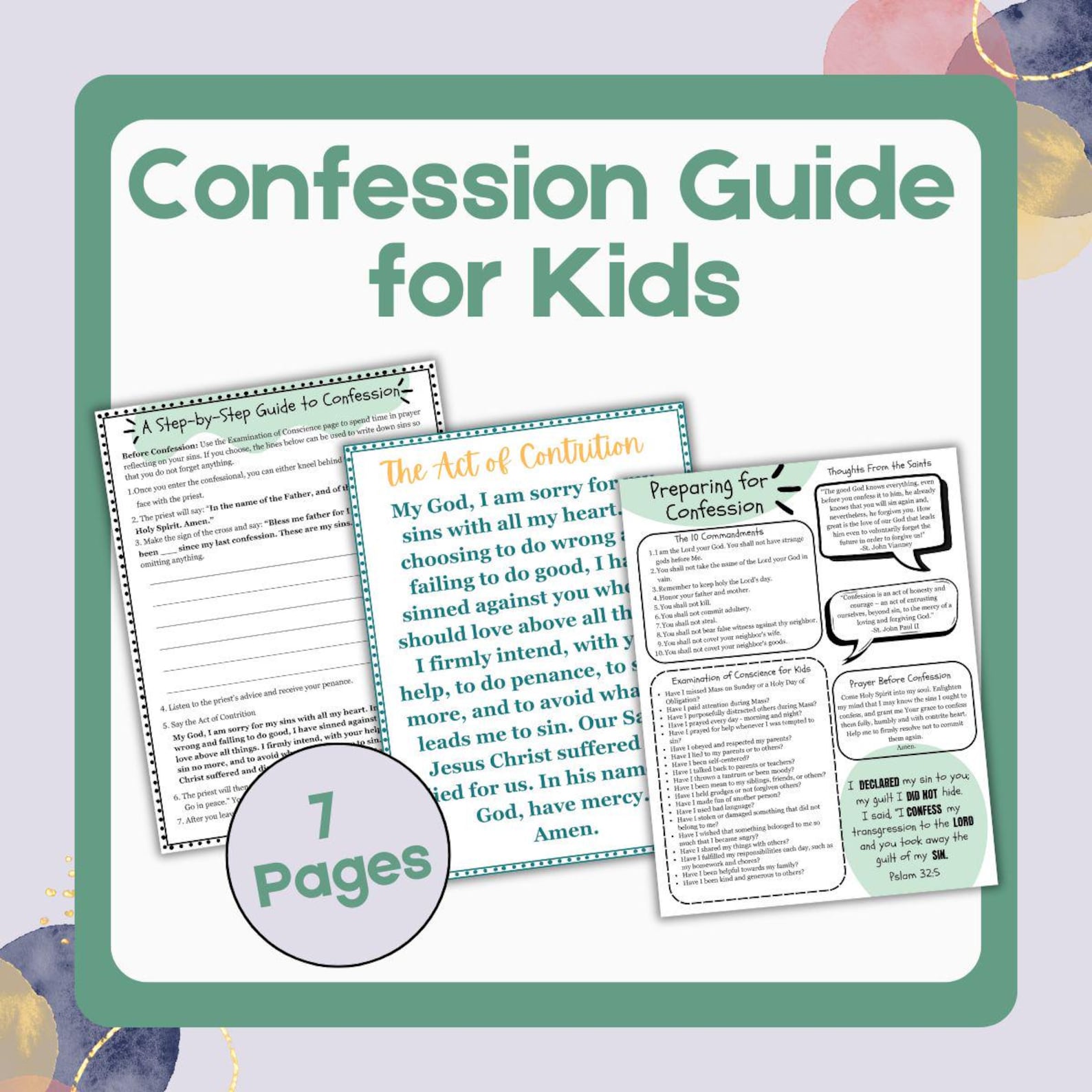 Printable Catholic Kids Confession Guide | First Reconciliation ...