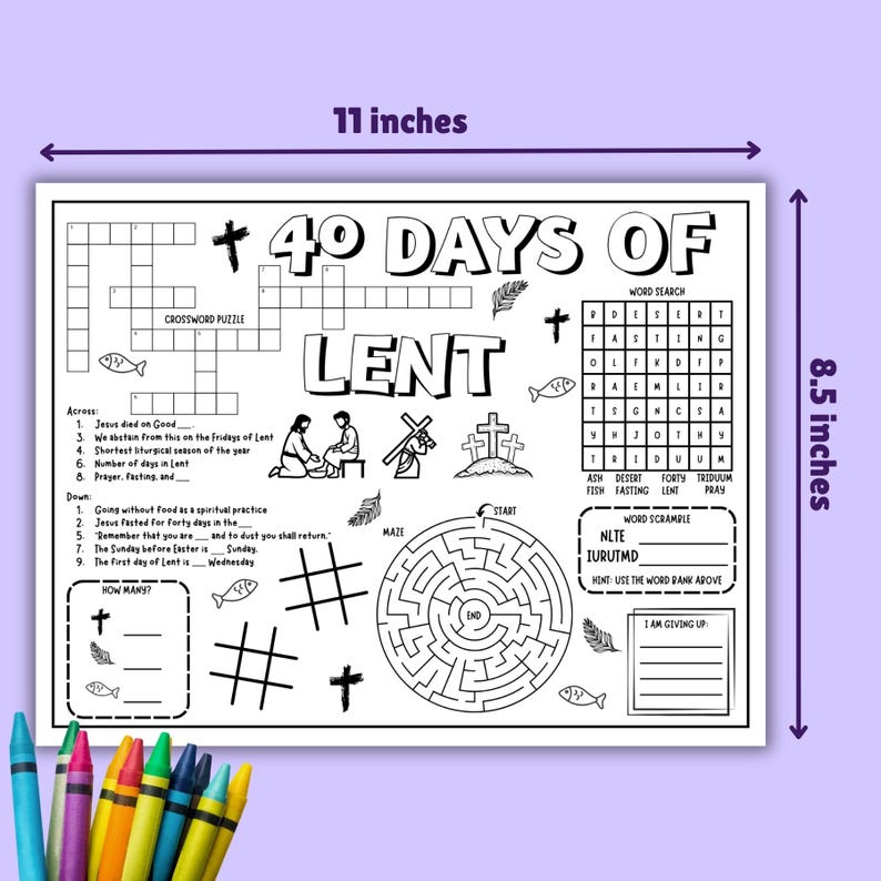 Lent Activity and Coloring Placemat for Catholic Kids (digital Download ...