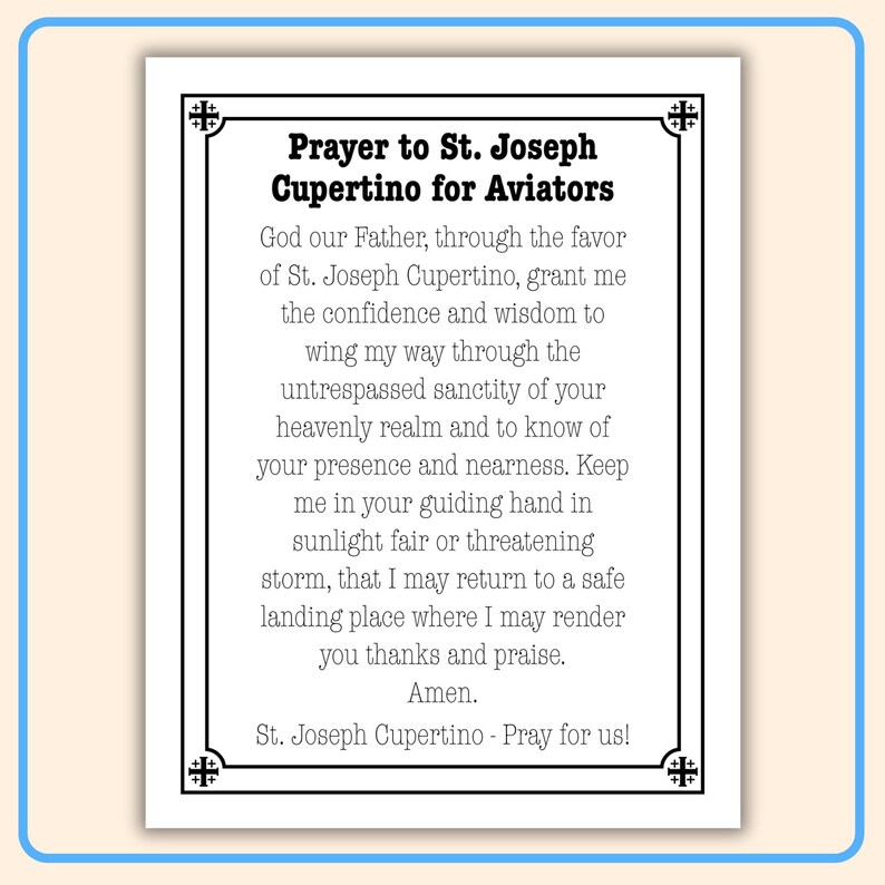 Aviators' Prayer Card | Pilots Prayer | St. Joseph Cupertino (digital ...