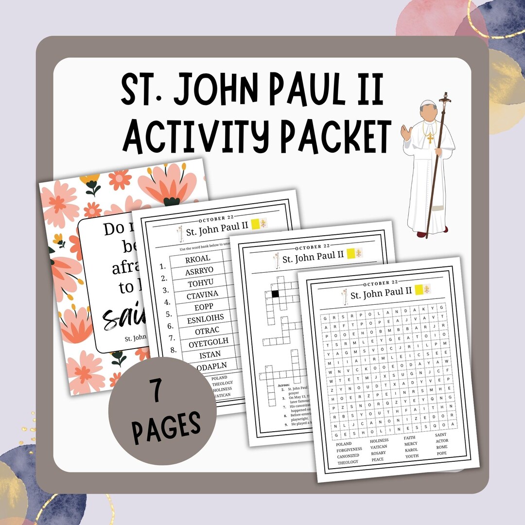 St. John Paul II Activity Packet for Catholic Kids (digital Download ...