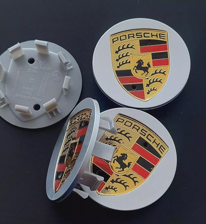 Porsche Wheel Center Caps 76mm Crest Emblem Silver Black Set of 4 - Etsy