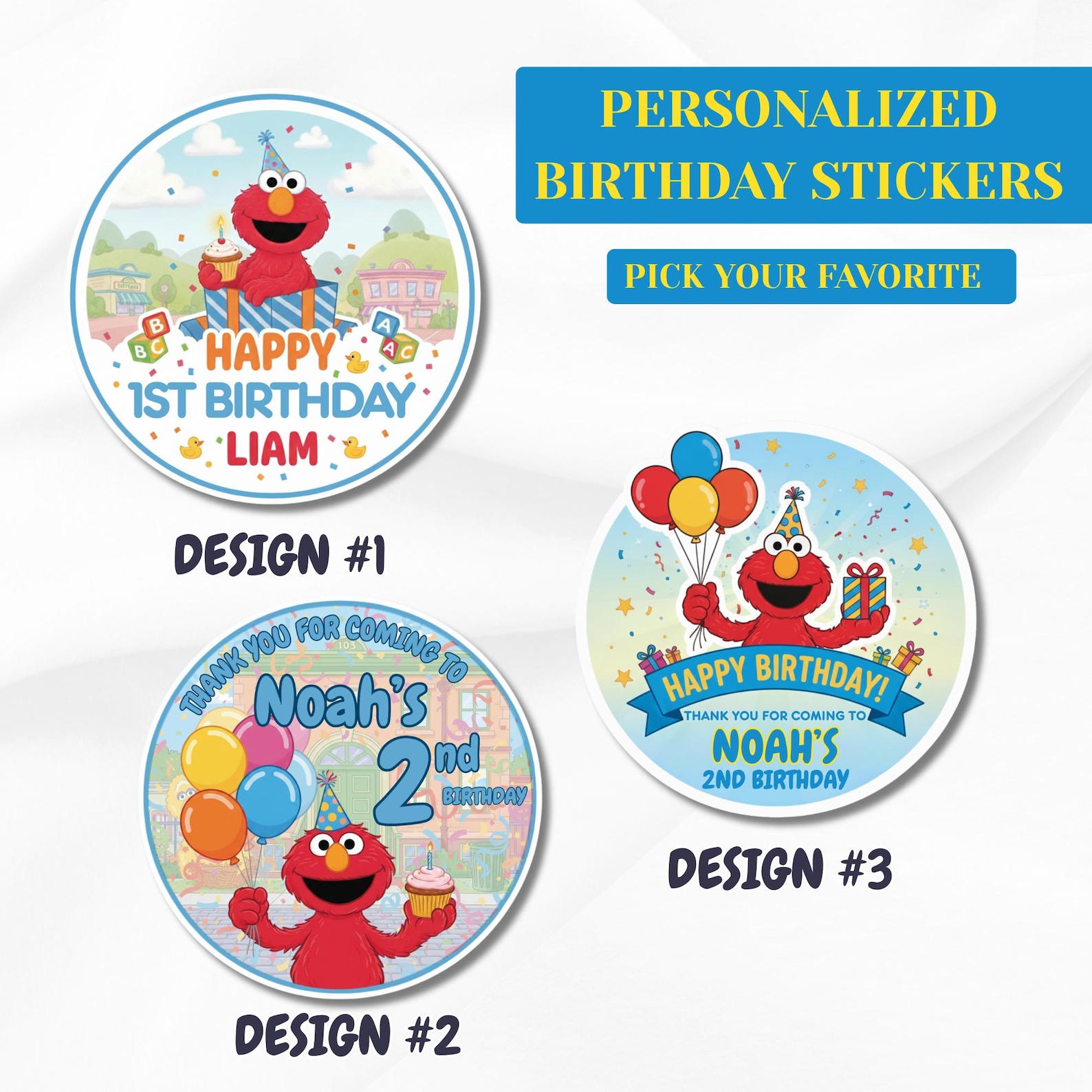 Personalized Elmo Birthday Stickers, Custom Sesame Street Party Favors ...