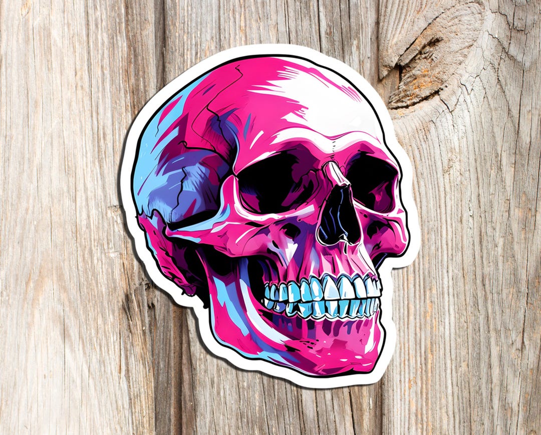 Vivid Neon Pink Skull Sticker - Etsy