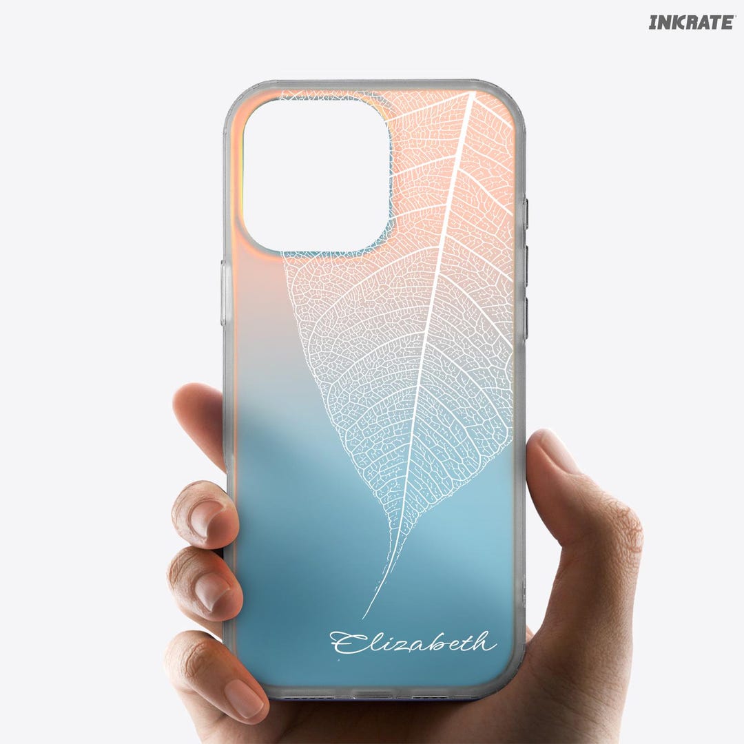 Holographic Leaf Skeleton Phone Case: Custom Name Iridescent TPU Cover ...