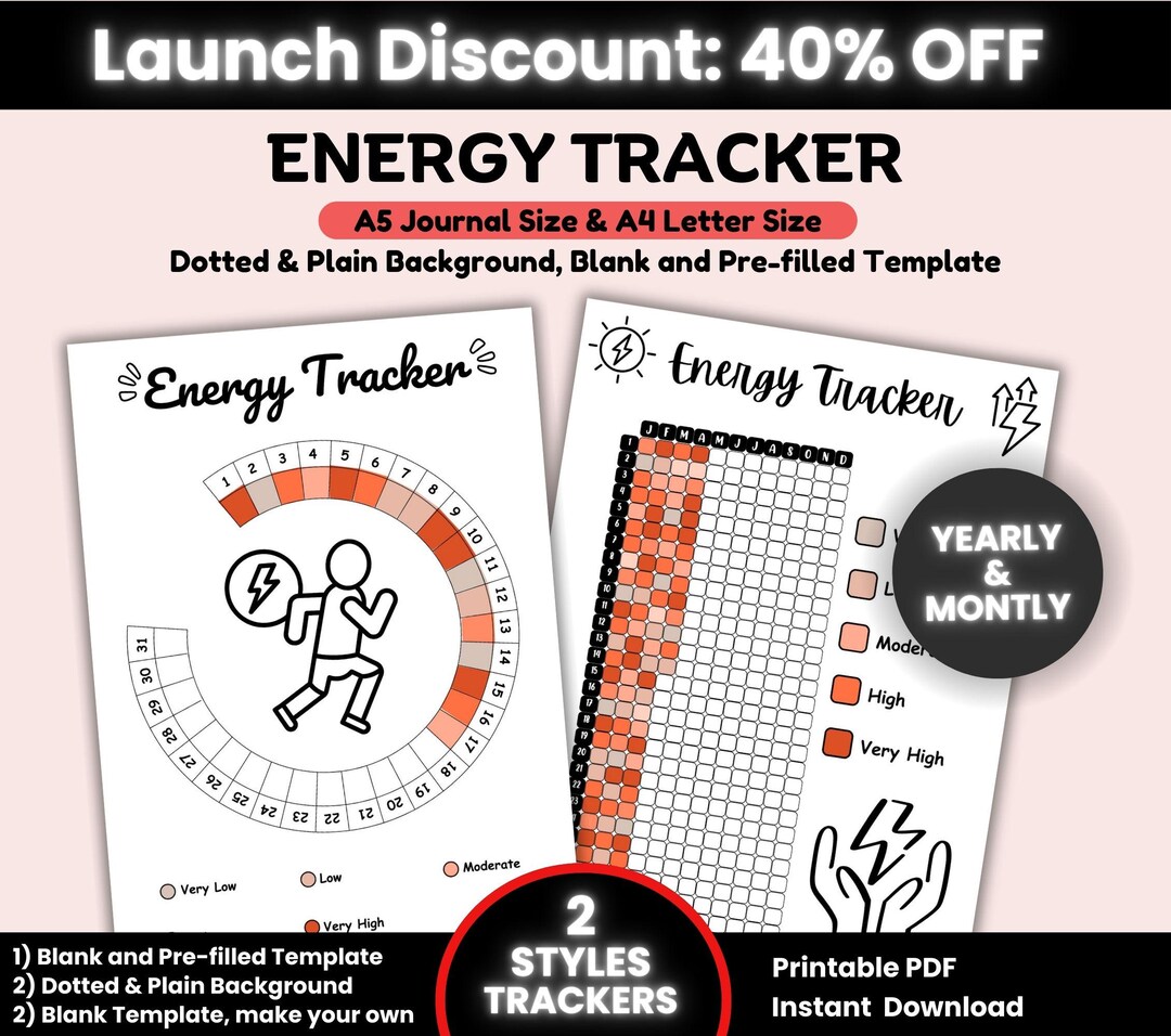 Energy Tracker Printable: Monthly Mood, Health & Productivity (PDF) - Etsy