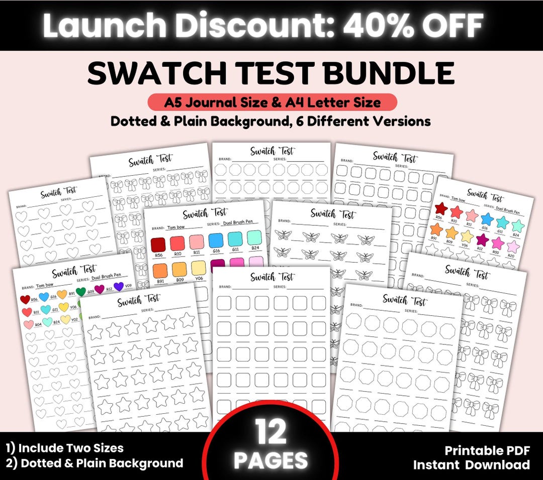 Swatch Test Bundle Printable, Coloring Swatch Chart, Color Palette ...