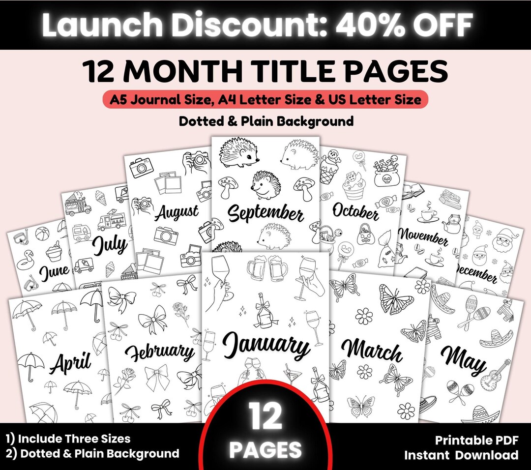 12 Monthly Planner Cover Pages Bundle Printable, Pre-made Monthly ...
