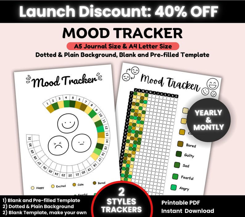 Printable Mood Tracker: Feelings Journal, A5/A4 (PDF) - Etsy
