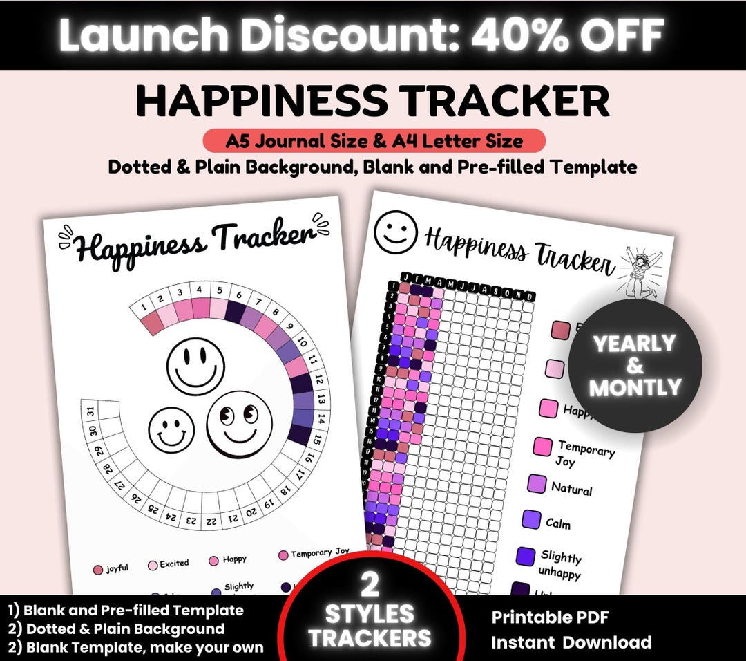 Happiness Tracker Printable, Daily Tracker, Mood Tracker, Track ...