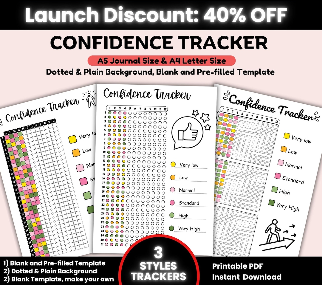 Confidence Tracker Printable, Self Esteem Tracker, Wellness Journal ...