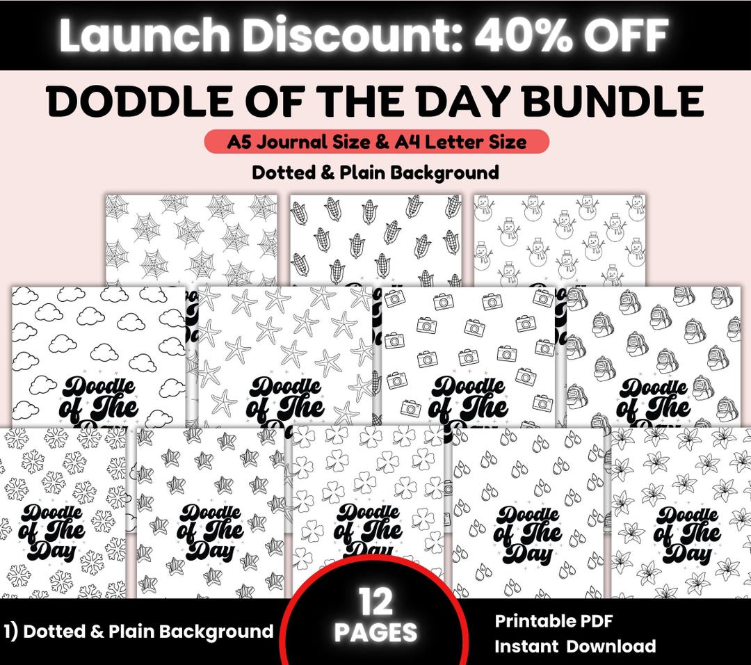 Doodle of the Day Bundle Printable, Monthly Doodle of the Day Bundle ...