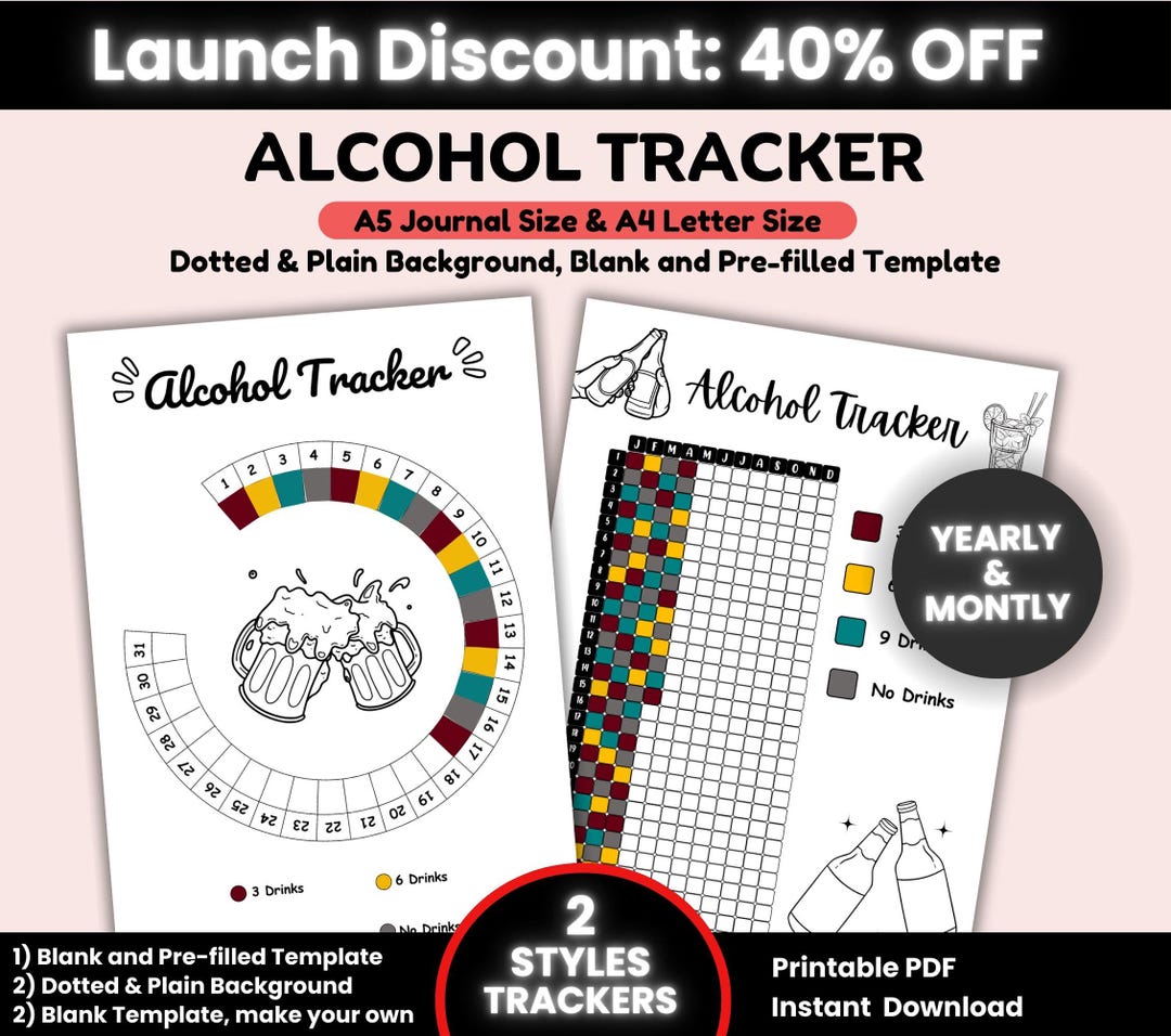 Alcohol Tracker Printable, Yearly Tracker, Habit Tracker, 30 Days ...