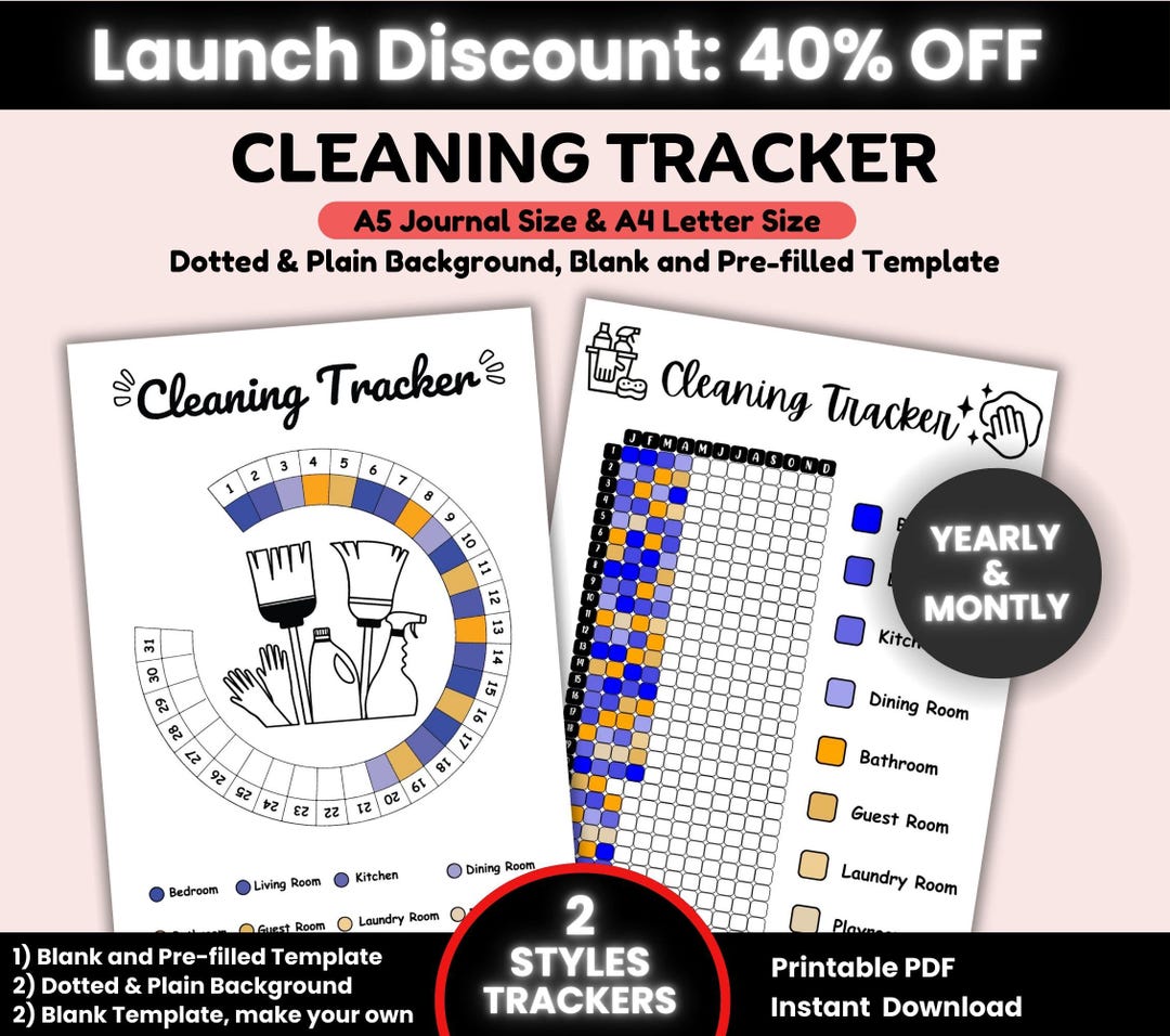 Printable Cleaning Tracker: Monthly, Yearly Chore Chart (PDF) - Etsy