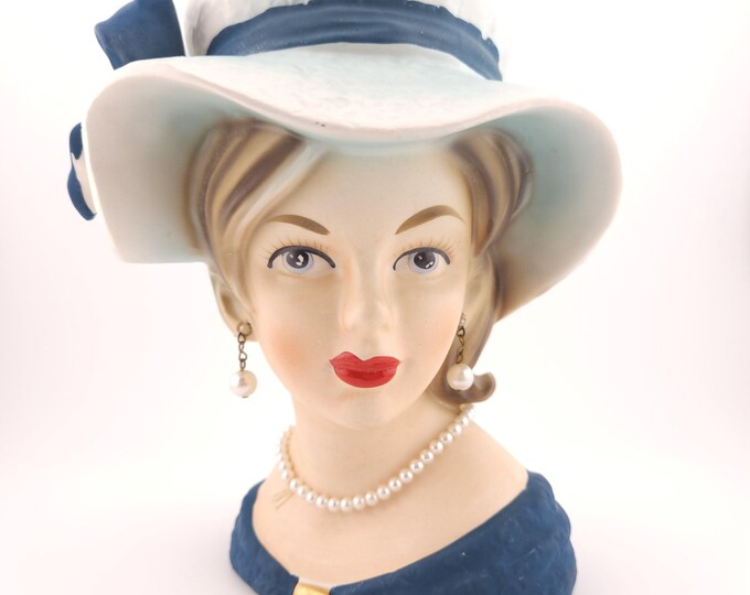 Relpo Lady Head Vase: Mid-century Ceramic Planter With Pearl Necklace ...
