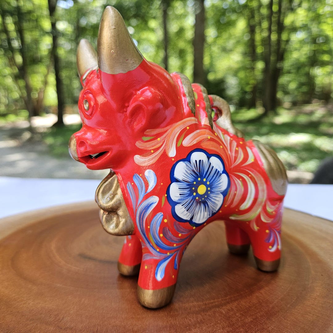 Hand Painted Peruvian Folk Art Ceramic Bull. Stands 5" Tall X 5" Wide ...