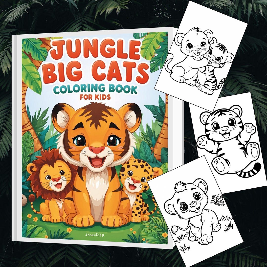 Jungle Big Cats Coloring Book for Kids Ages 4+ | Tigers, Lions ...