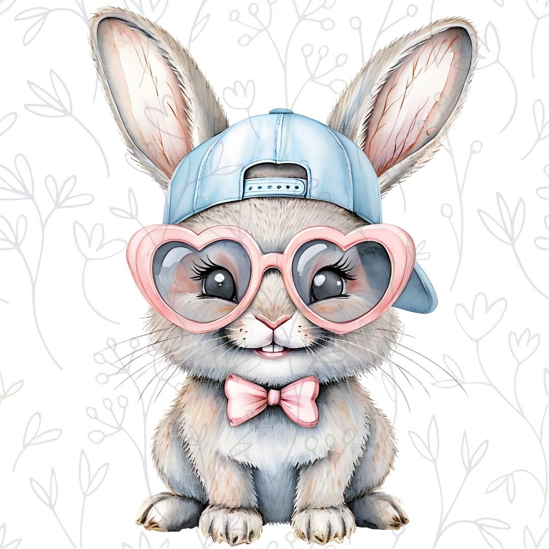 Easter Bunny With Hat PNG, Cute Digital Download, DTF Easter Art, Bow ...