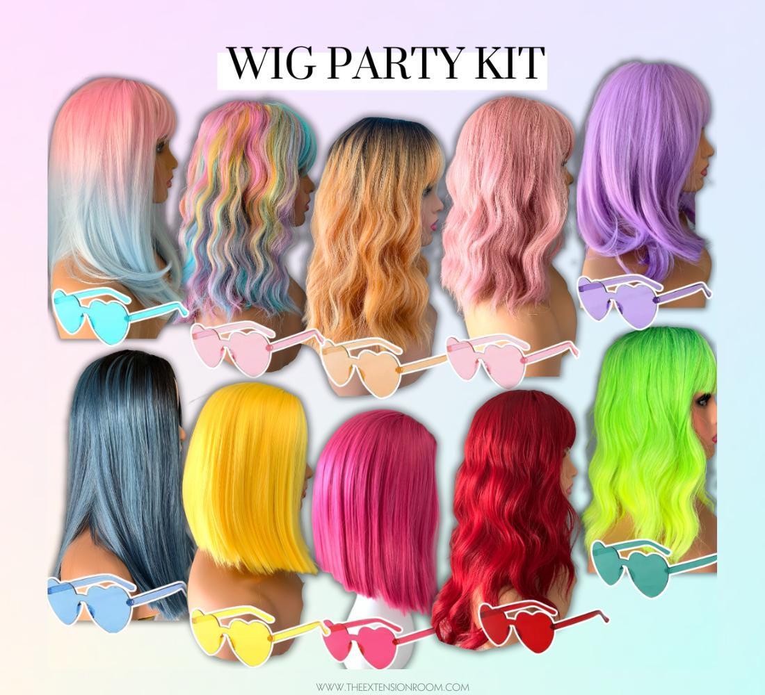 Rainbow Party Wig Kit | Pastel Wigs With Heart Sunglasses for ...