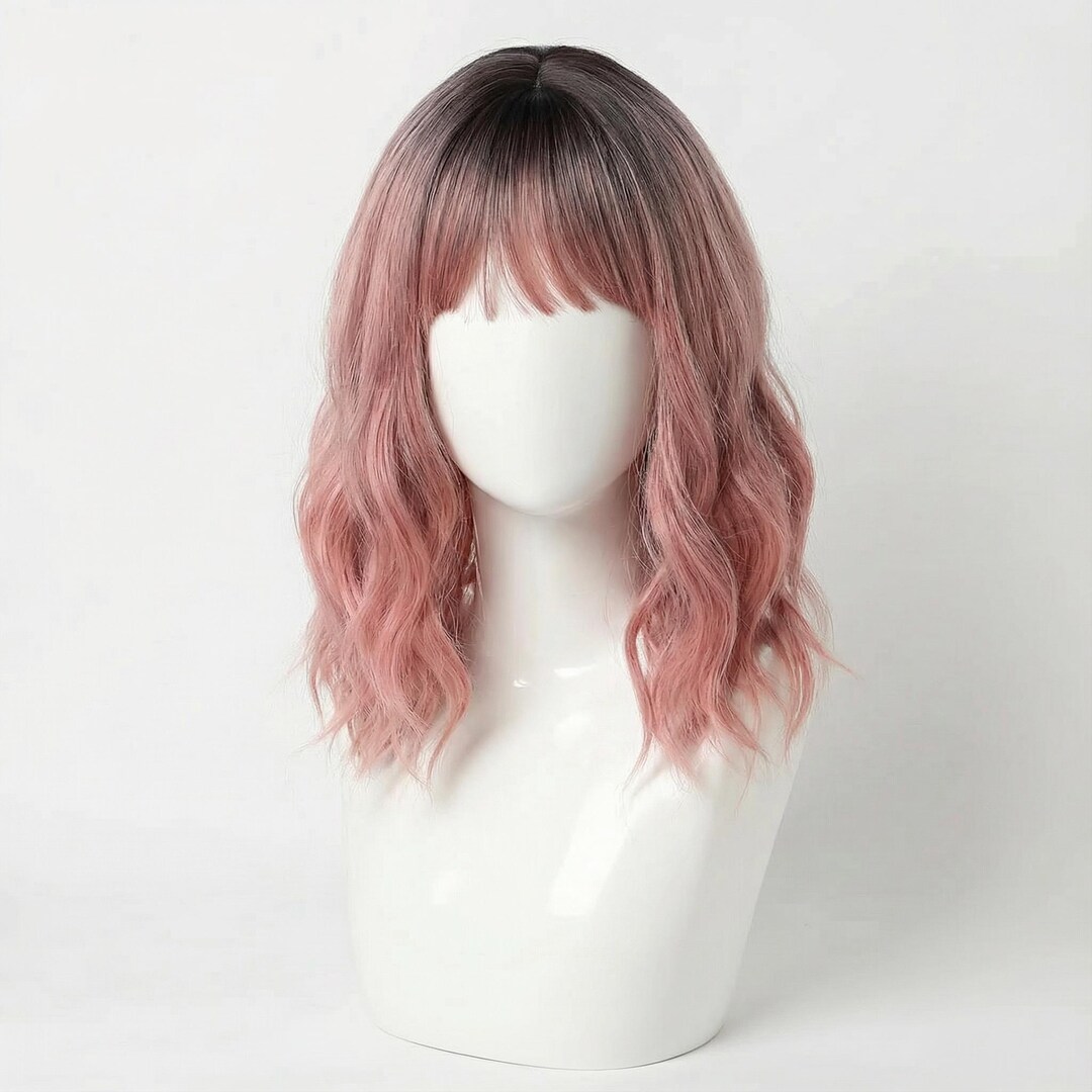Short Pink Wavy Wig With Bangs | 14 Inch Pastel Costume Hair| Layla ...