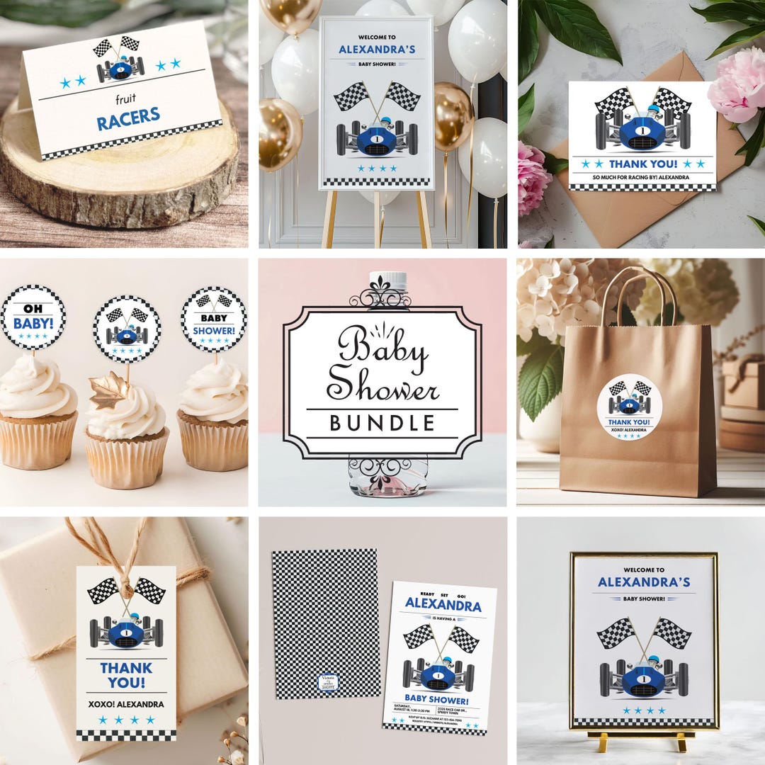 Editable Blue Race Car Baby Shower Bundle - Etsy