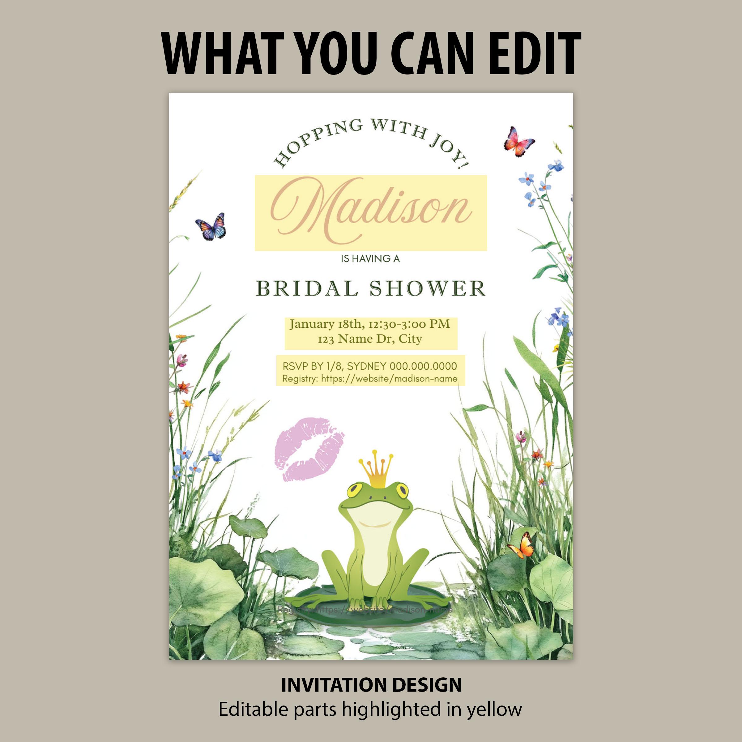 Editable Frog Prince Bridal Shower Invitation & Digital Party Invite - Etsy