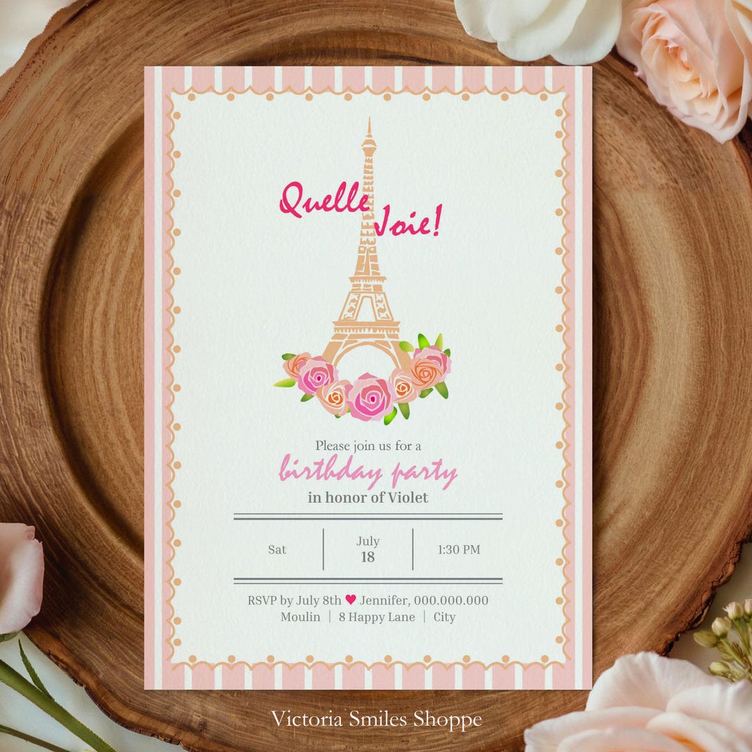 Editable Paris Birthday Party Invitation & Digital Party Invite - Etsy