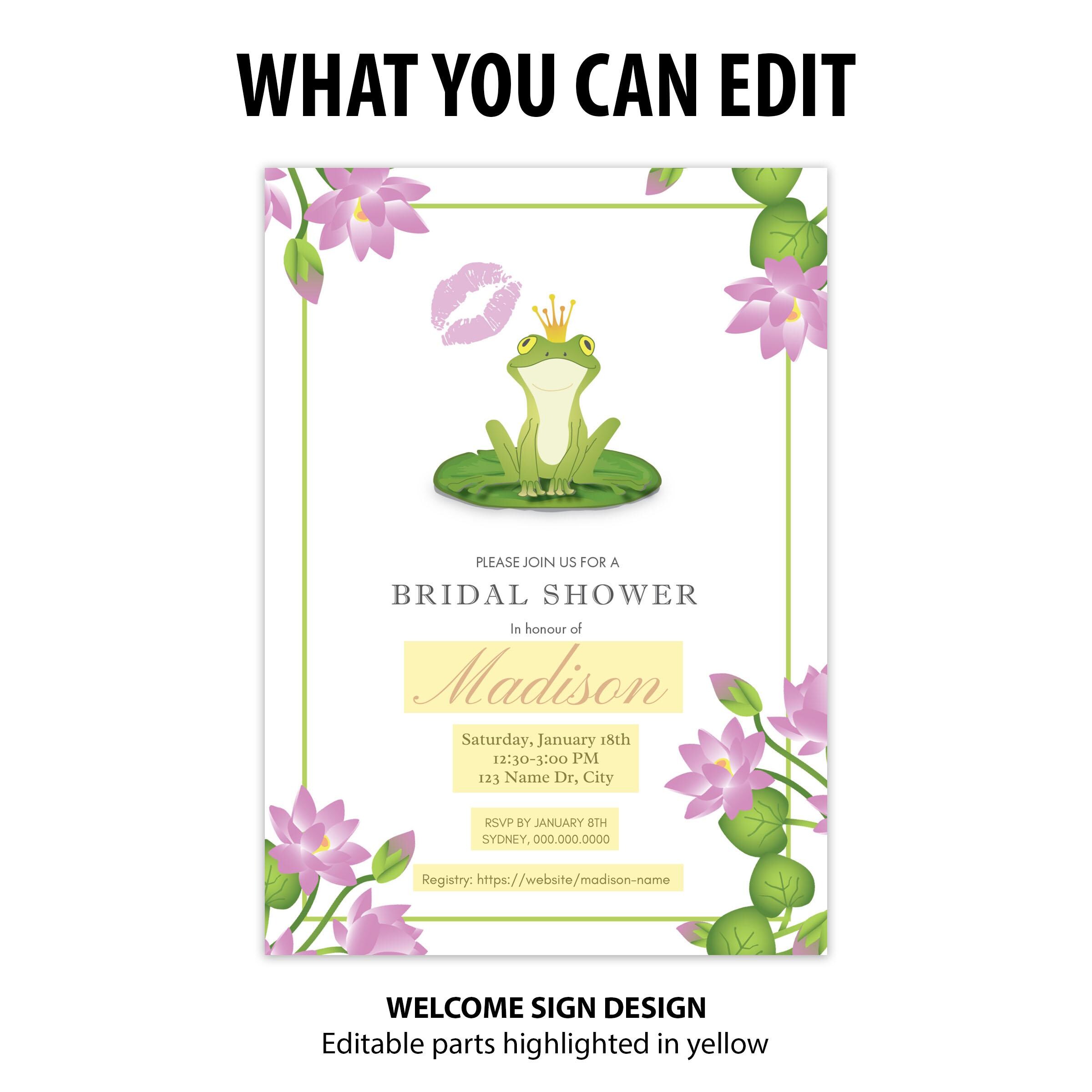 Editable Frog Prince Bridal Shower Invitation & Digital Party Invite - Etsy