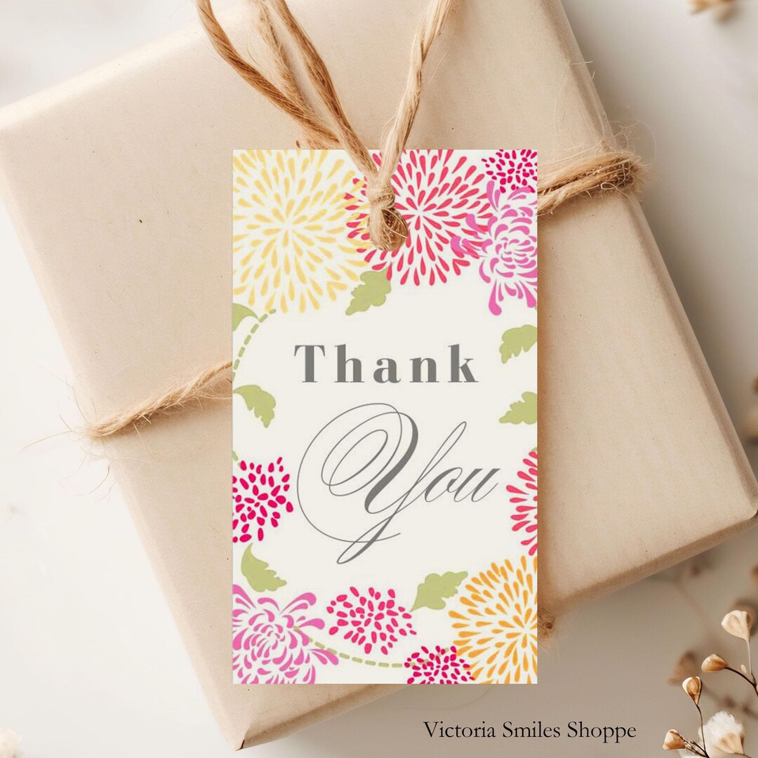 Editable Chrysanthemum Floral Birthday Party Gift Tags & Stickers - Etsy