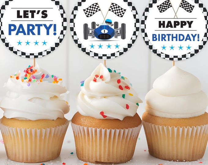 Race Car Birthday Cupcake Toppers DIGITAL | Vintage Car Party ...