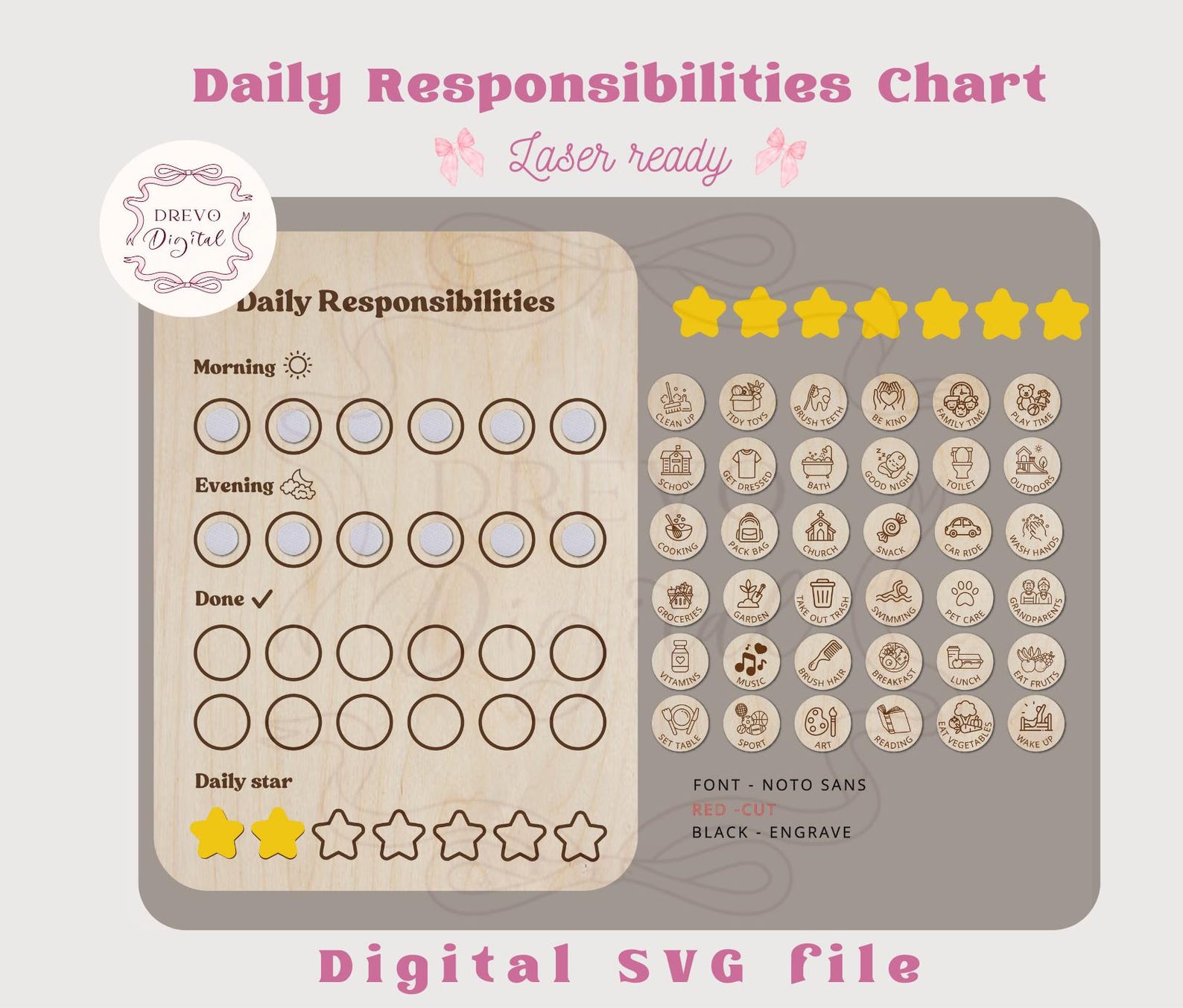 Routine Chart Kids Svg Laser Cut File, Daily Responsibilities Chart SVG ...