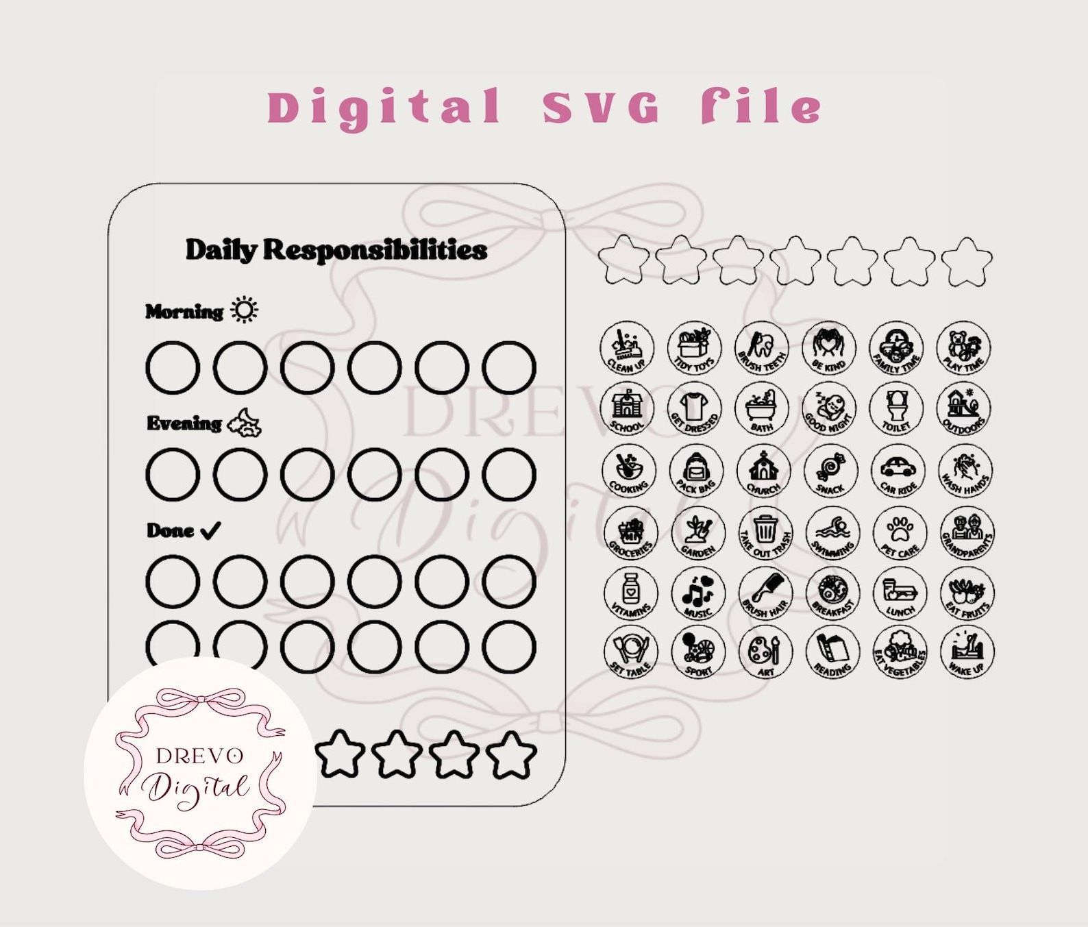 Routine Chart Kids Svg Laser Cut File, Daily Responsibilities Chart SVG ...