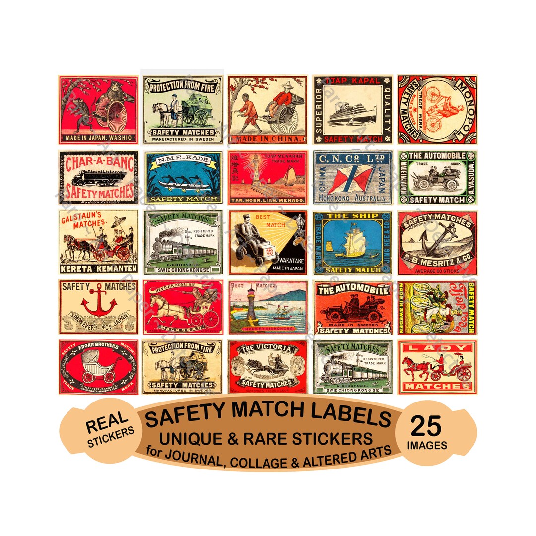 Safety Match Label Stickers, Authentic Sizes, 2" Wide Each, Matchbook ...